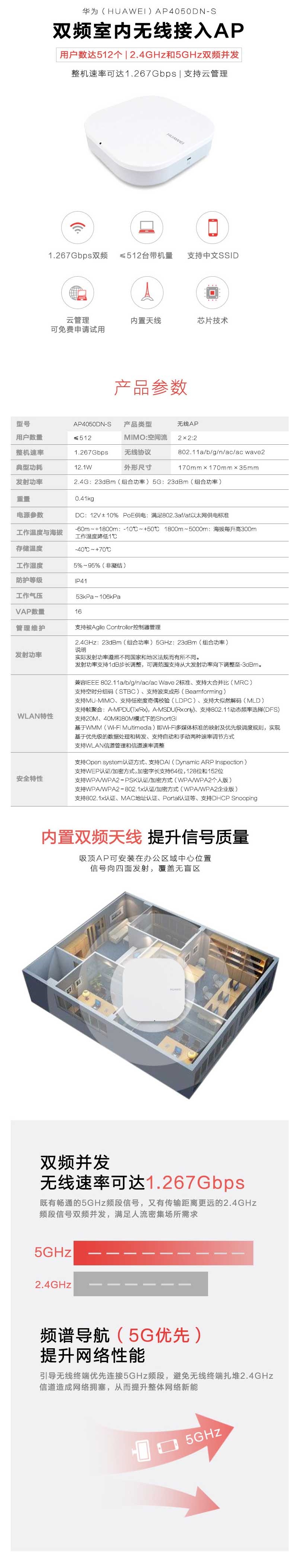 华为(HUAWEI) AP4050DN-S 无线AP 路由器 - 海口优拓计算机科技有限公司